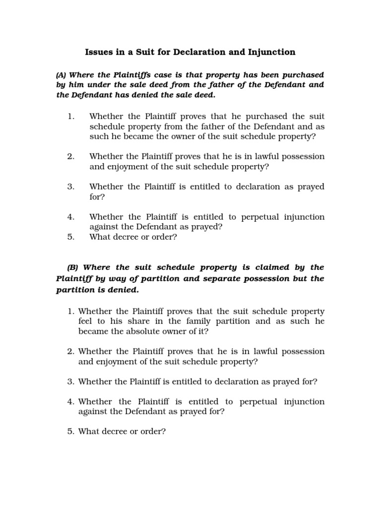 Suit for Declaration and Injunction | PDF