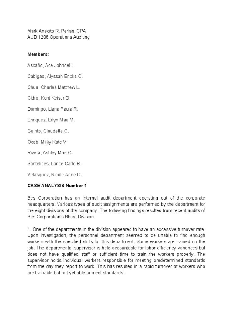 Case Analysis 1 | PDF | Internal Audit | Employment