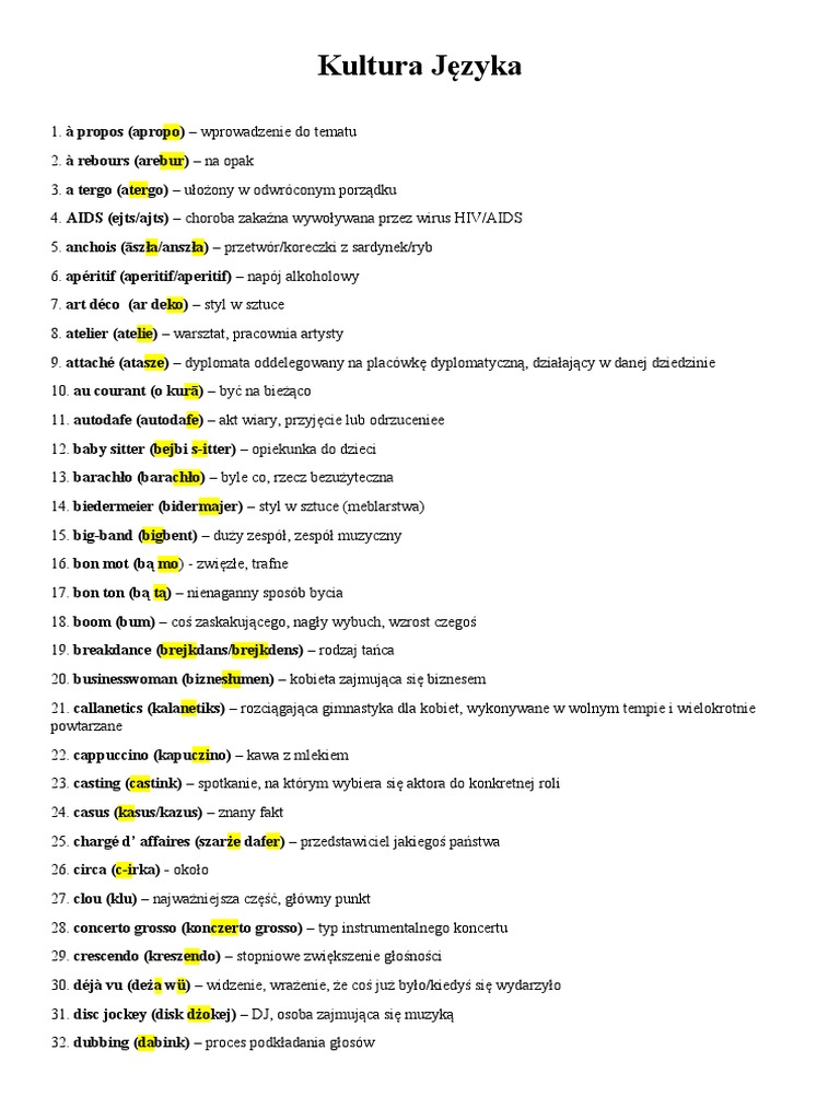 Słówka Na KULTURE JEZYKA | PDF