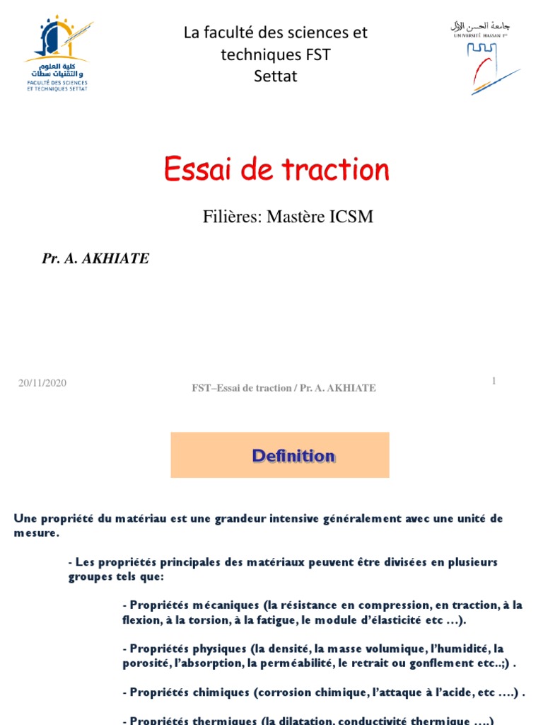 Essai de Traction FST Cours 2020-2021 | PDF