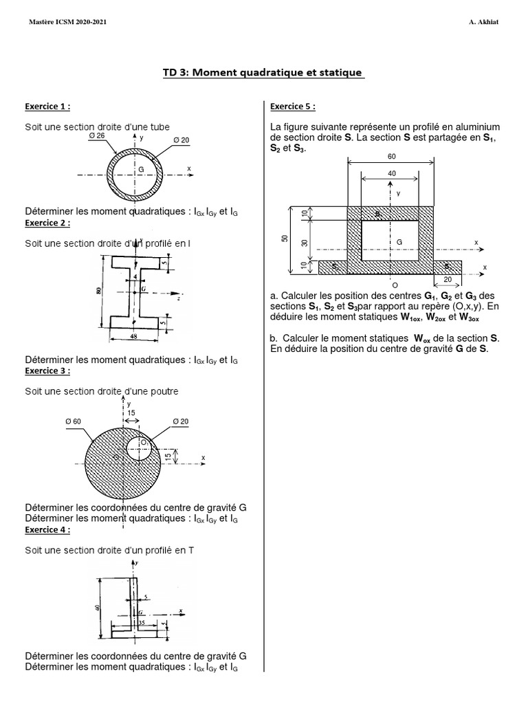 TD Moments Quadratique Et Statique 2020-2021 | PDF | Physique ...