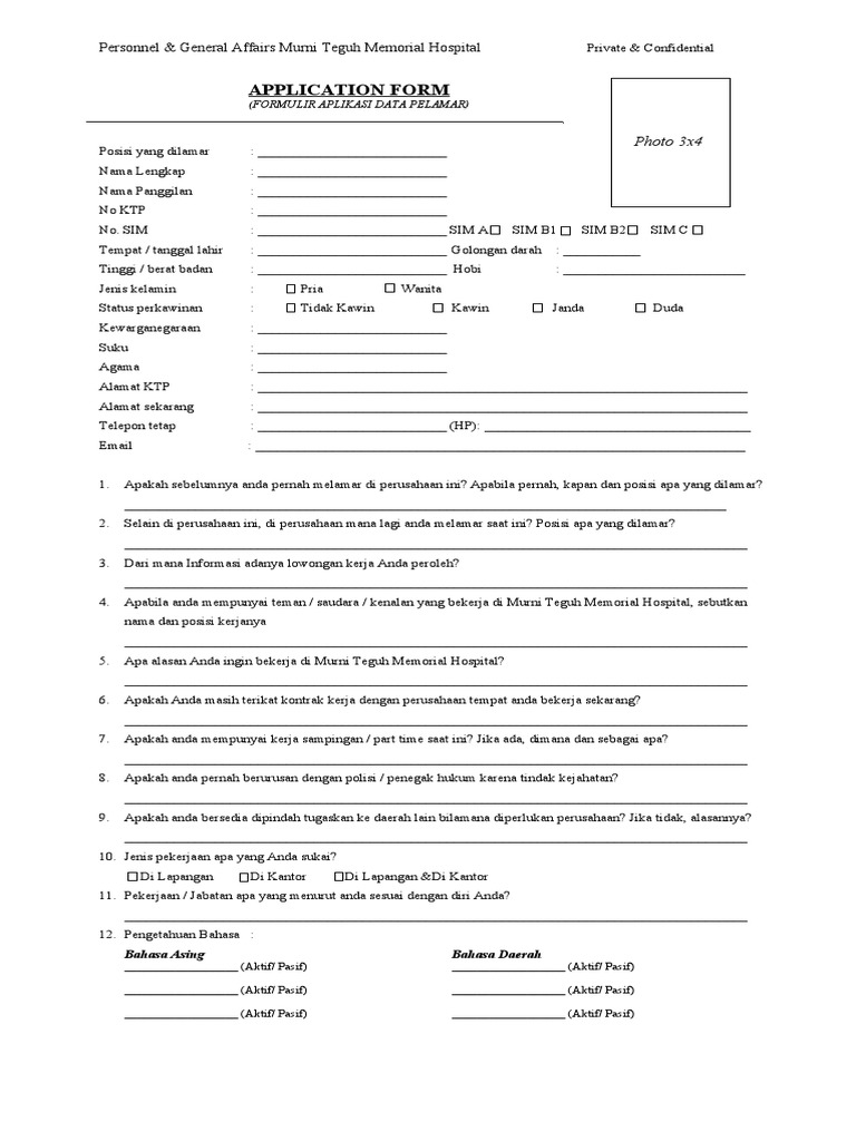 Form Data Pelamar | PDF