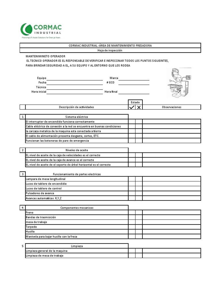Check List Fresadora | PDF