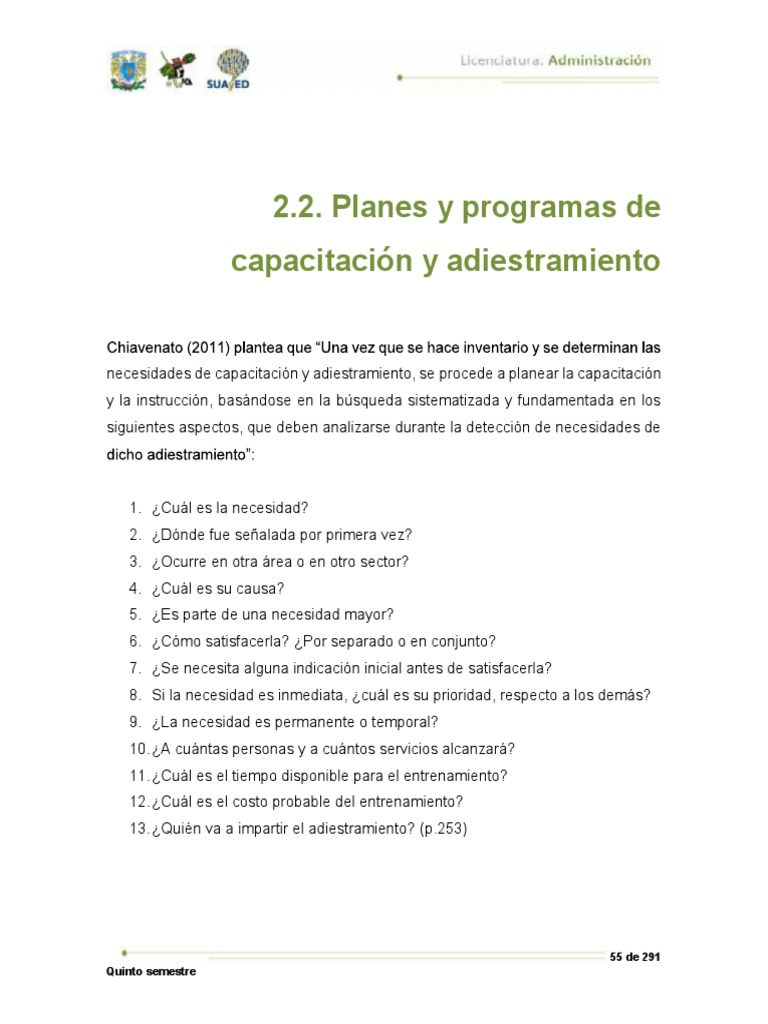 Planes y Programas de Capacitación y Adiestramiento | PDF | Método de enseñanza | Aprendizaje