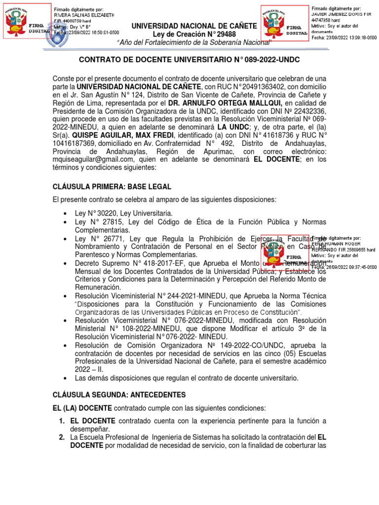 Contrato Docente Universitario #089-2022 - Quispe Aguilar Max Fredi (R ...