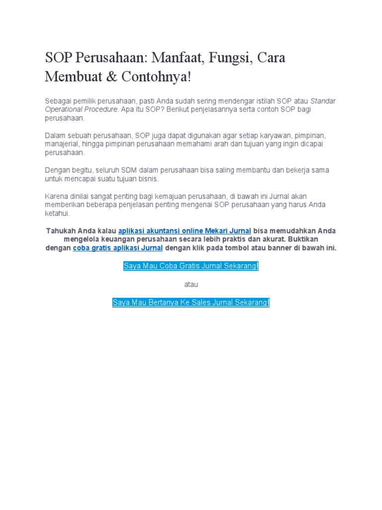 Contoh dan Cara Membuat SOP Perusahaan | PDF