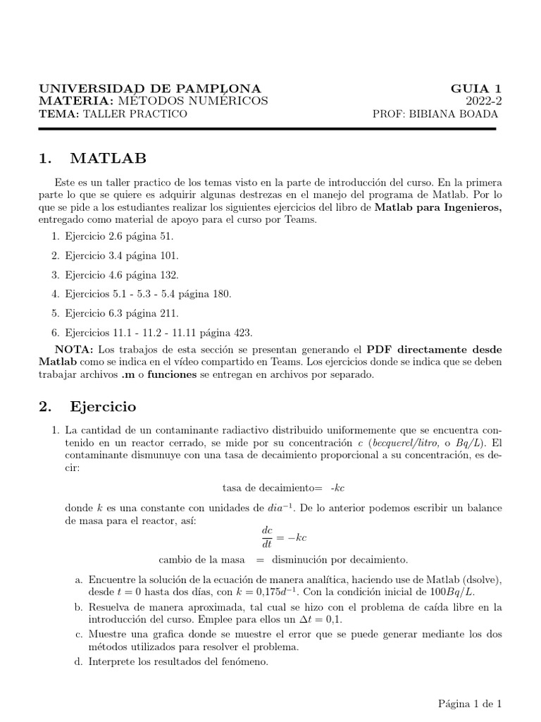 Guia 1 Matlab | PDF