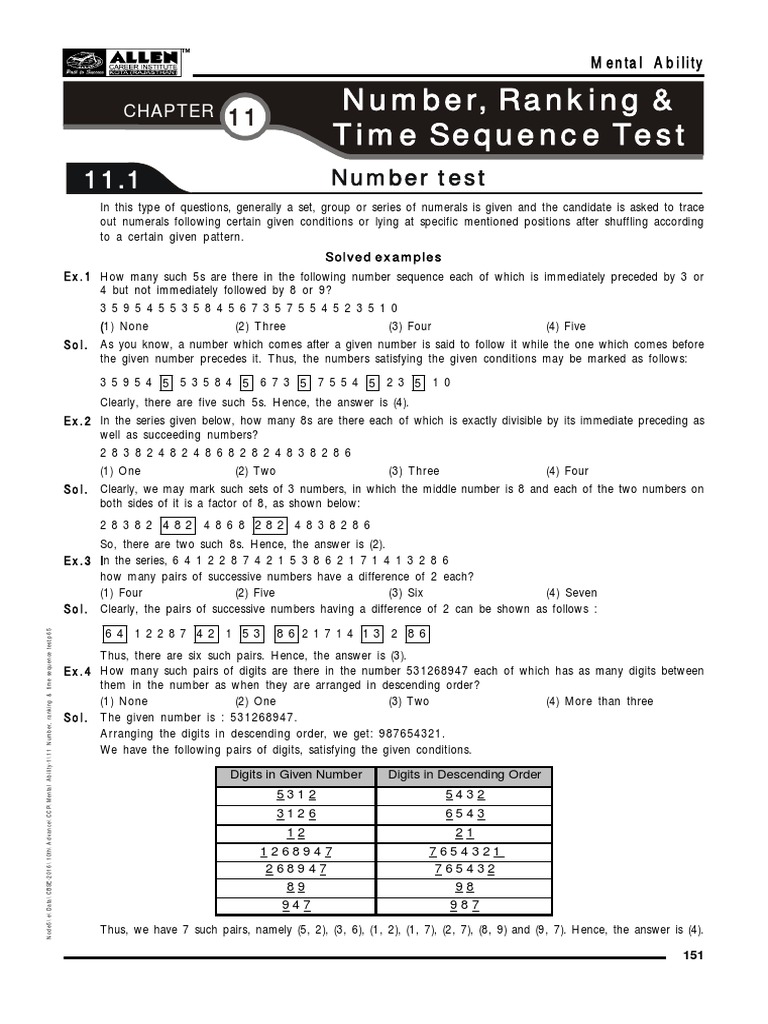 11 Number, Ranking - Time Sequence Test | PDF | Numbers | Prime Number