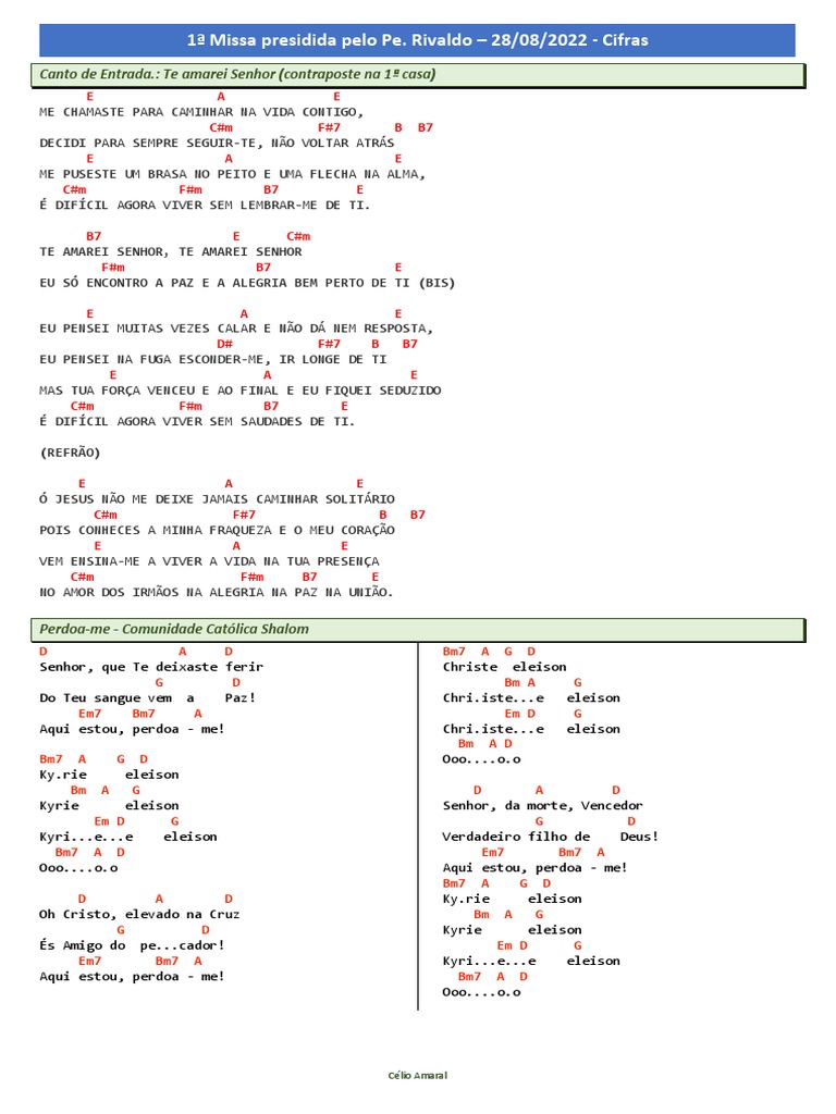 009 - 1 Missa Pe. Rivaldo - Cifras | PDF | Maria, mãe de Jesus | Jesus