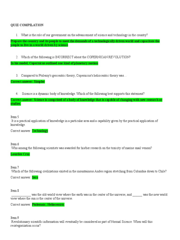 STS - Quiz Compilation | PDF