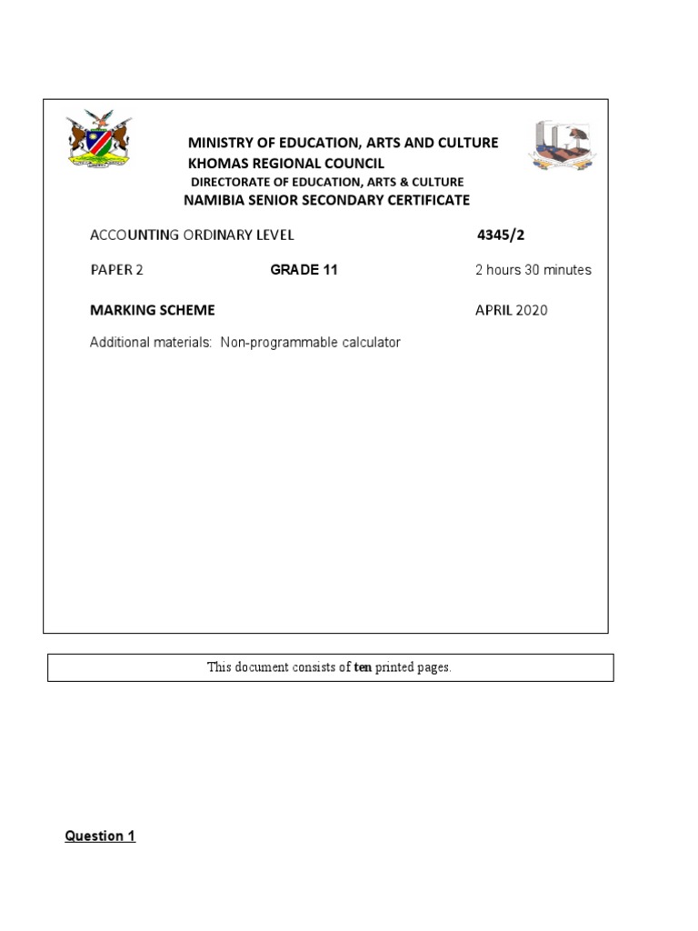 Gr11 April P2 2020 Marking Scheme | PDF