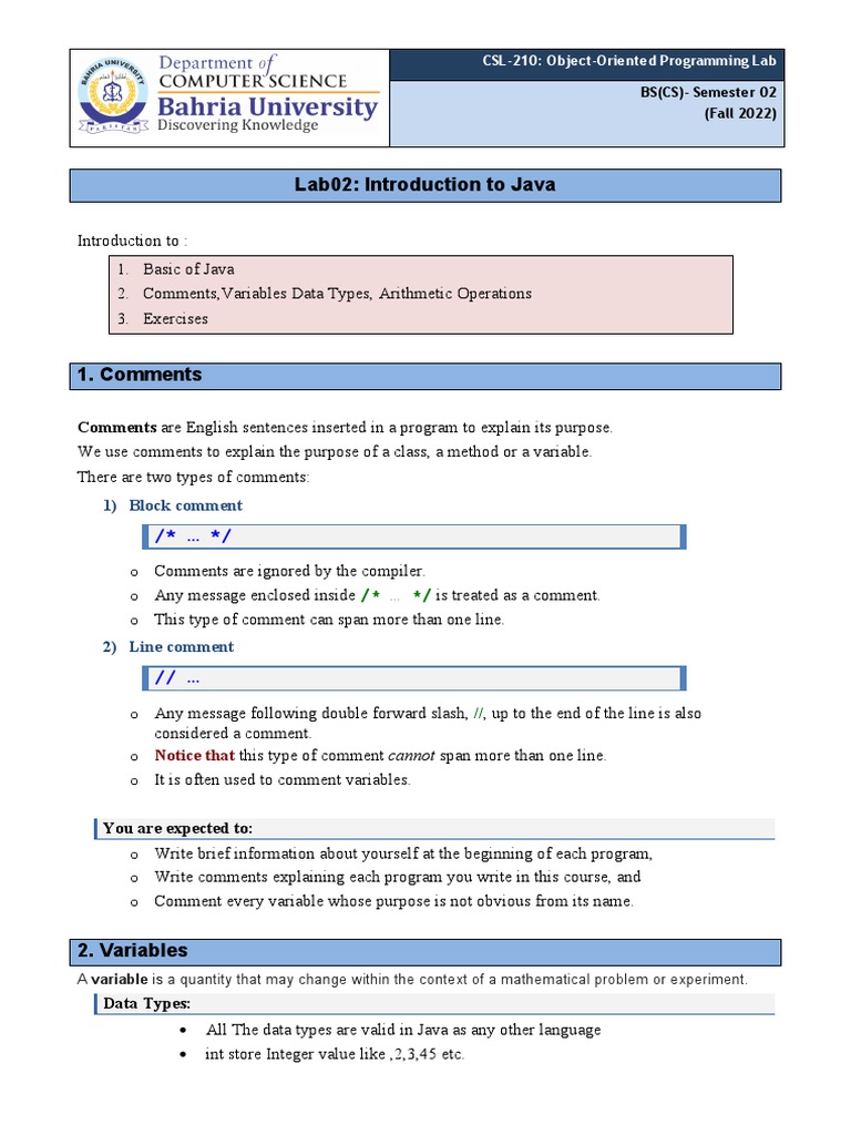 CSL 210 Lab02 Introduction To Java 03102022 012146pm | PDF ... CSL 210 Lab02 Introduction To Java 03102022 012146pm | PDF ...