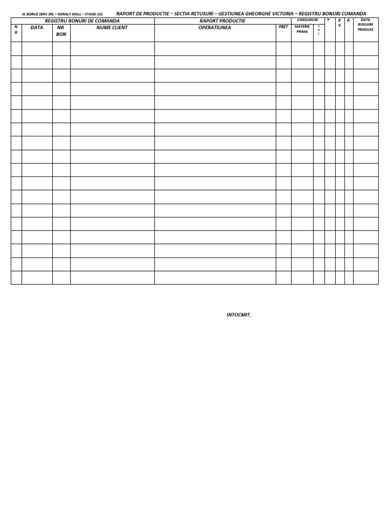 Raport Productie Bonuri Croitorie | PDF