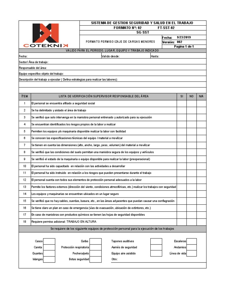 FT-SST-101 Permiso Izaje de Cargas | PDF | Tecnología e ingeniería