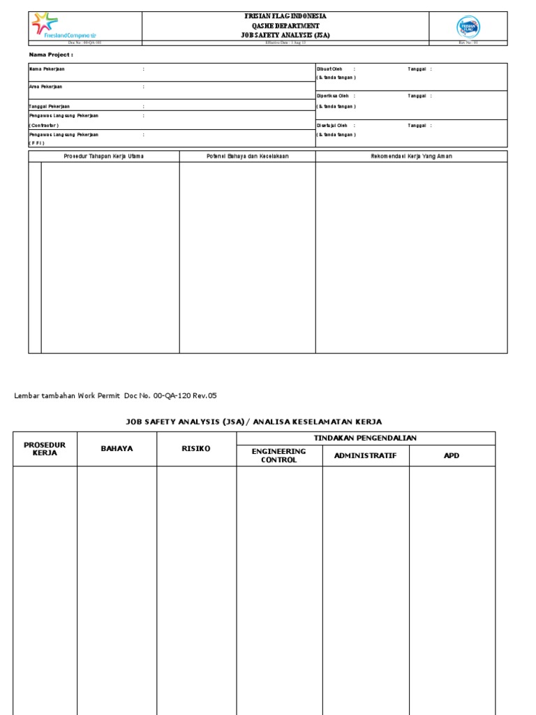 00-QA-101 Form JSA Rev 01 - Pemasangan Dinding Dan Rumah Genset Dan ... 00-QA-101 Form JSA Rev 01 - Pemasangan Dinding Dan Rumah Genset Dan ...