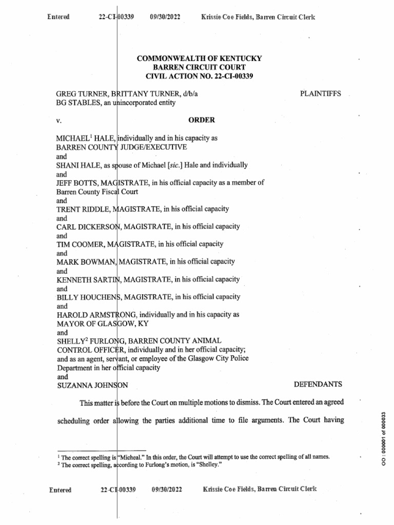 Order of Judge Alexander For Barren County Case, 22-CI-339 | PDF