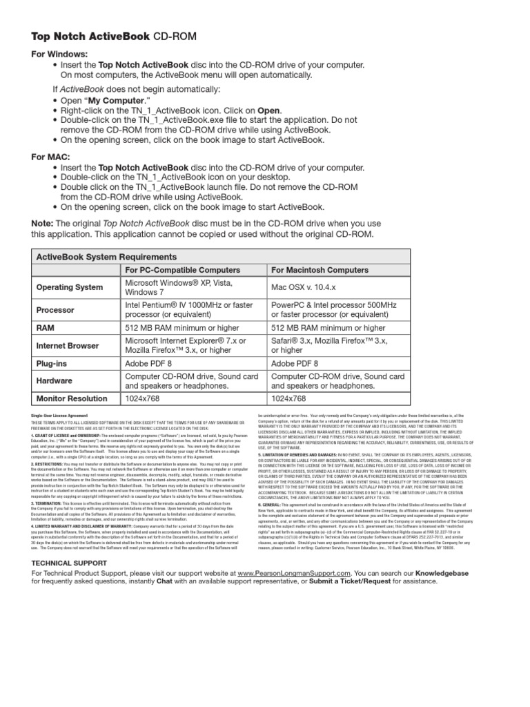 Top Notch ActiveBook CD ROM | PDF | License | Software