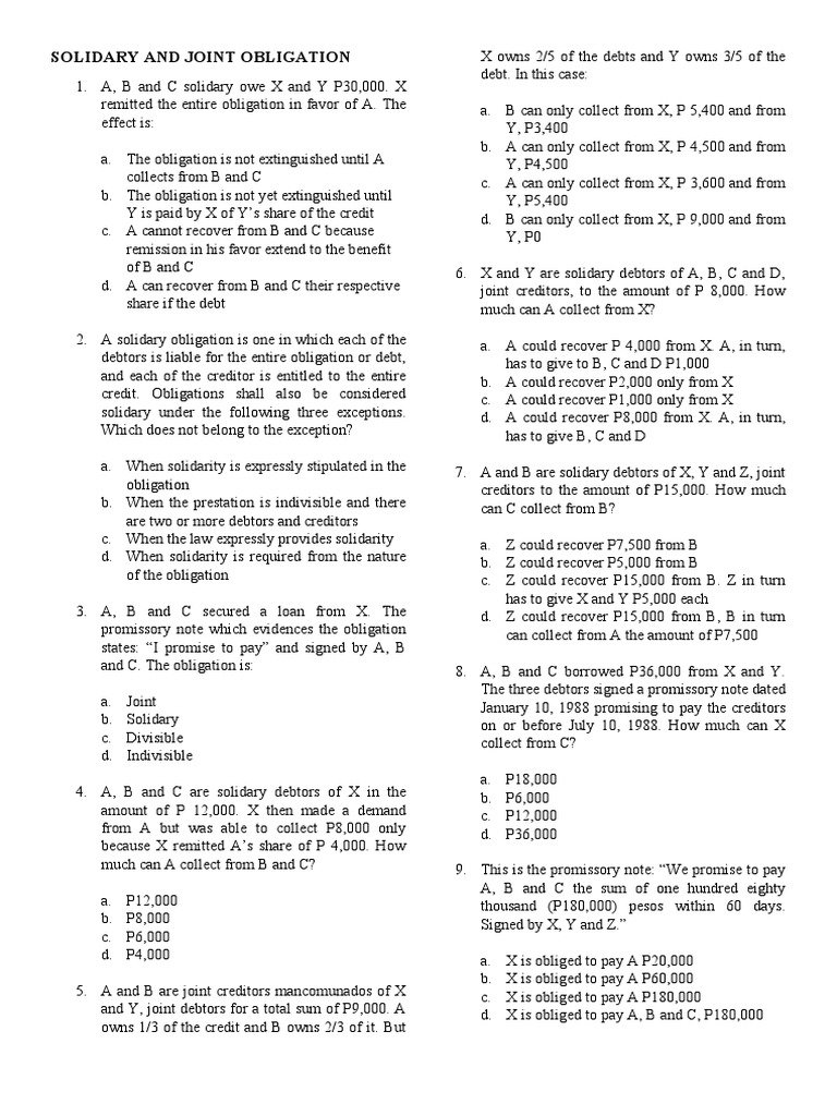 Solidary and Joint Obligation | PDF