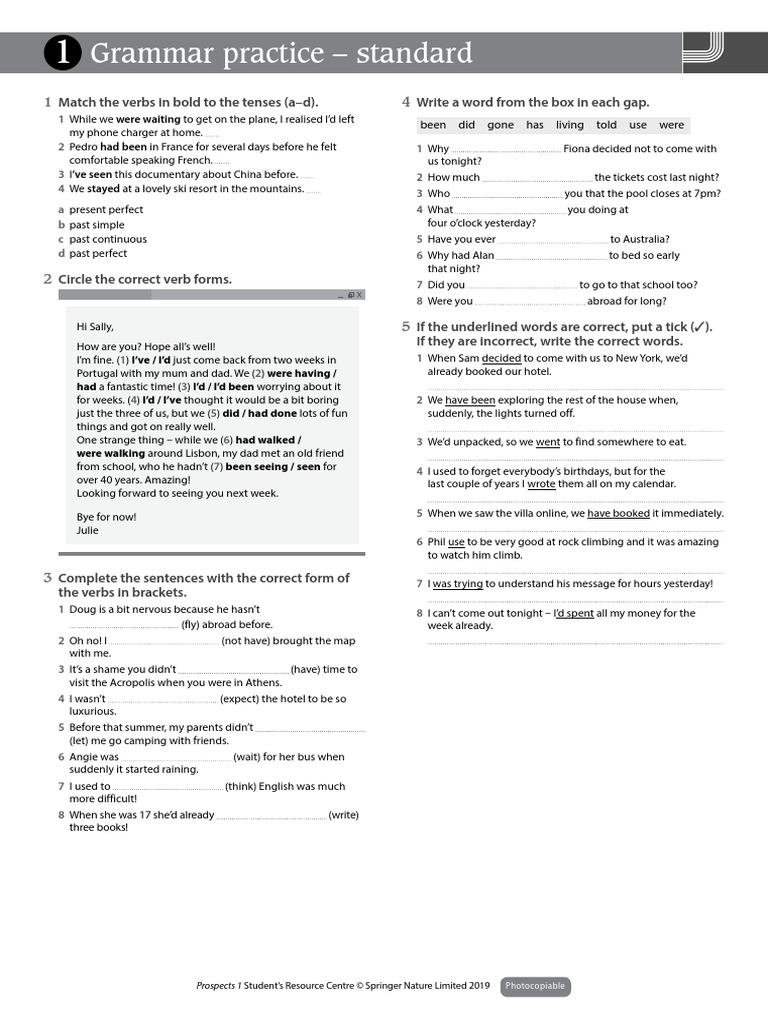 PR1 U01 Grammar Practice Standard | PDF | Grammar | Linguistics