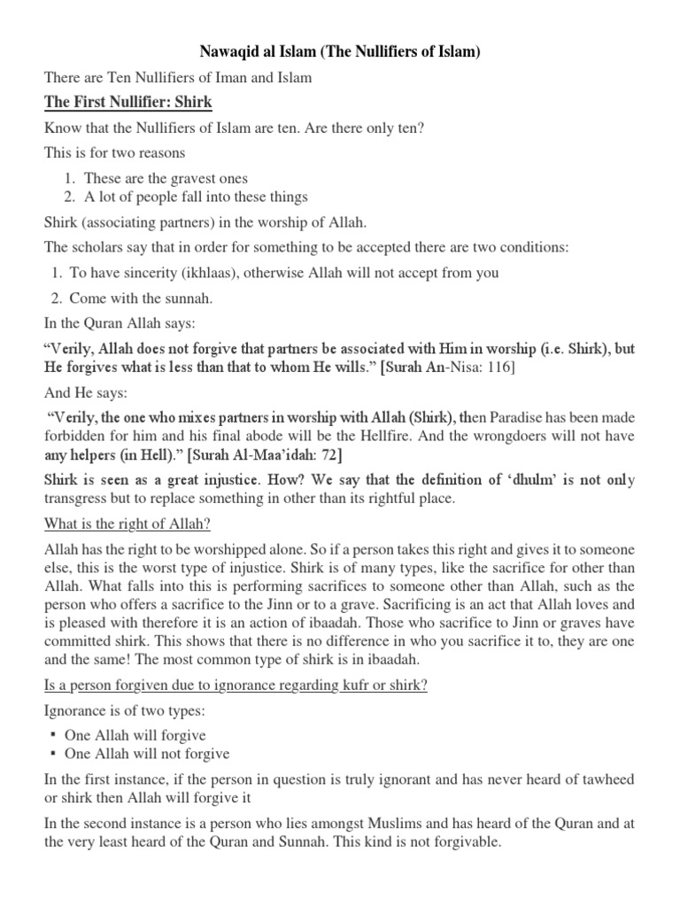 Ten Nullifiers of Islam Explained | PDF | Muhammad | Kafir