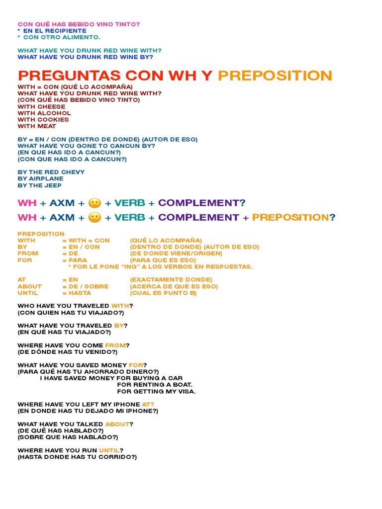 Preguntas Con WH Y: Preposition | PDF