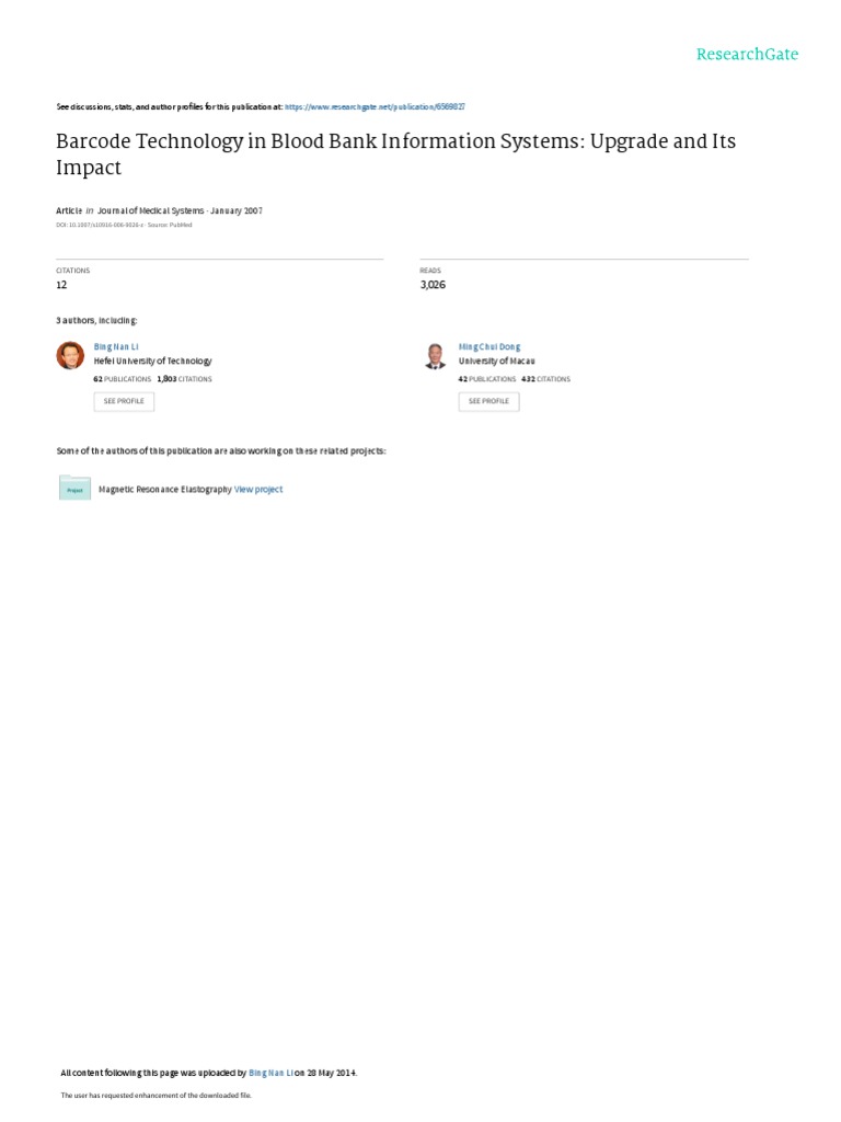 Barcode Technology in Blood Bank Information Systems Upgrade and Its ... Barcode Technology in Blood Bank Information Systems Upgrade and Its ...