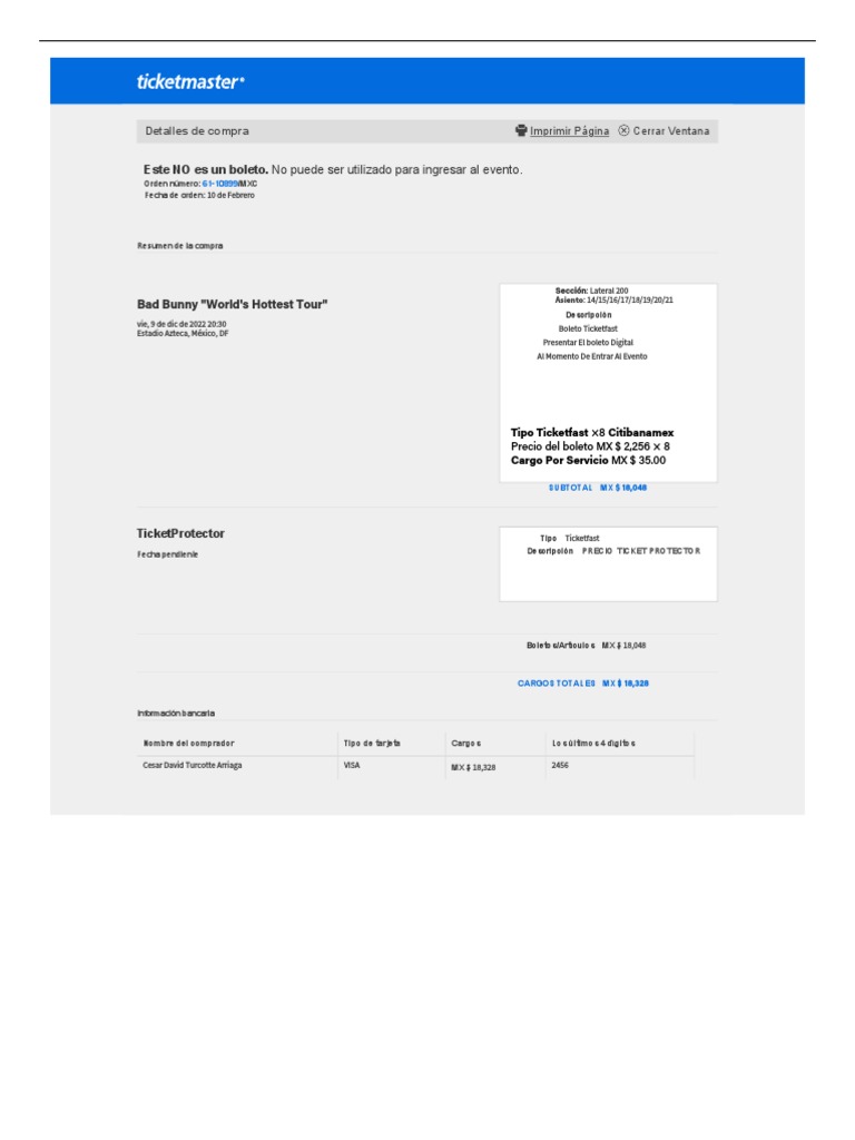 Ticketmaster Member Services Print Receipt Lat200 | PDF
