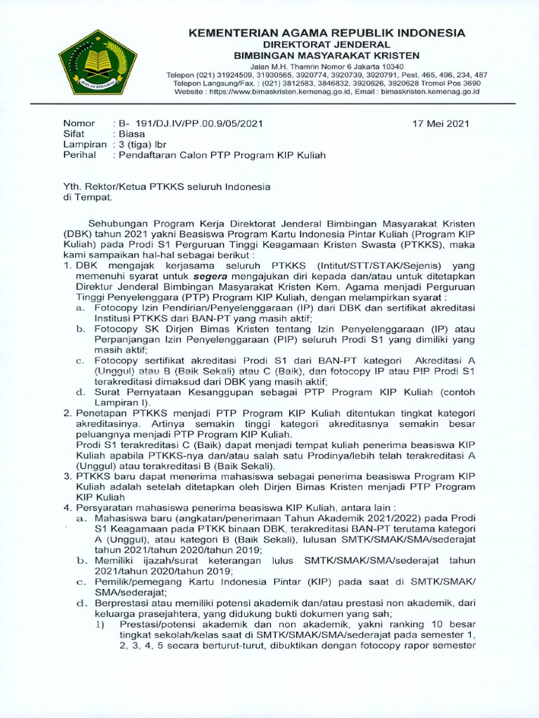 94pendaftaran Calon PTP Program KIP Kuliah | PDF