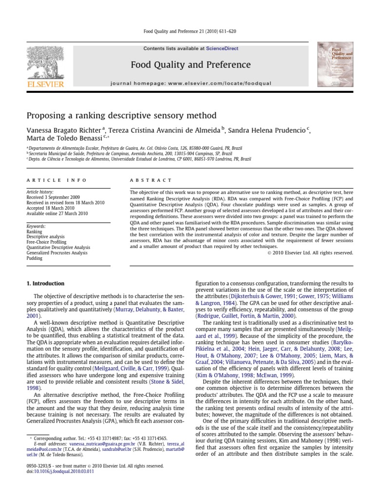 Ranking Descriptive Analysis of Puddings | PDF | Sugar Substitute ...