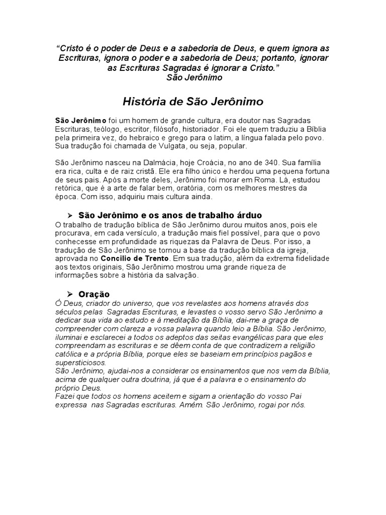 São Jerônimo: o santo tradutor da Bíblia e doutor da Igreja | PDF ...