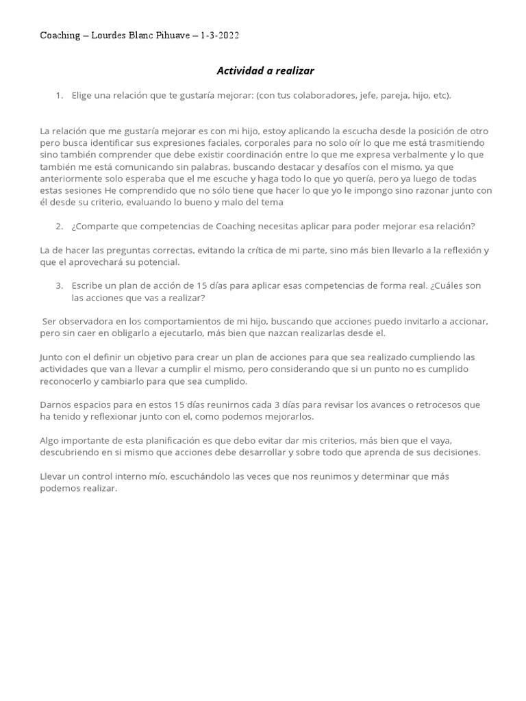 Coaching Semana 8 | PDF | Self-Improvement | Wellness