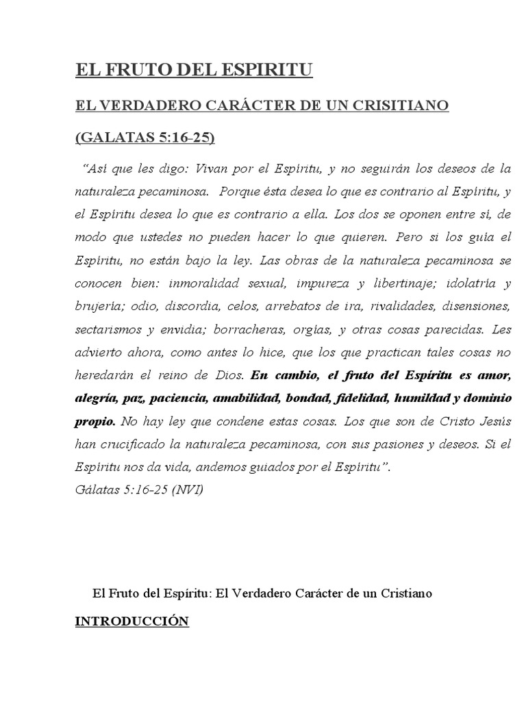 Fruto del Espíritu en Gálatas 5:16-25 | PDF | Pecado | espíritu Santo
