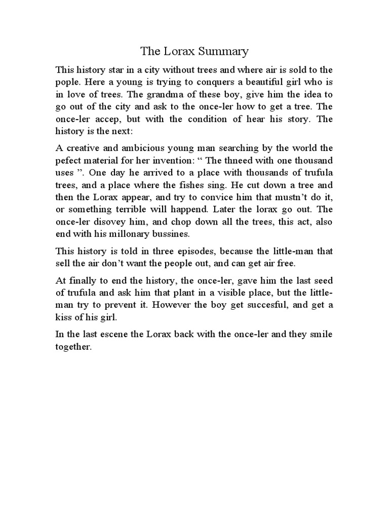 The Lorax Summary | PDF