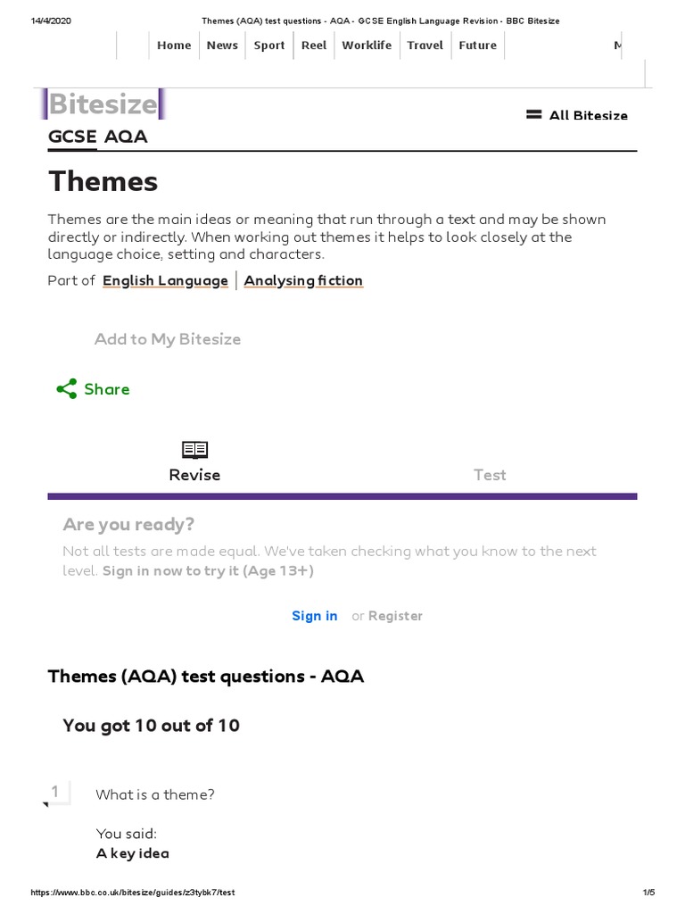 Themes (AQA) test questions - AQA - GCSE English Language Revision ...