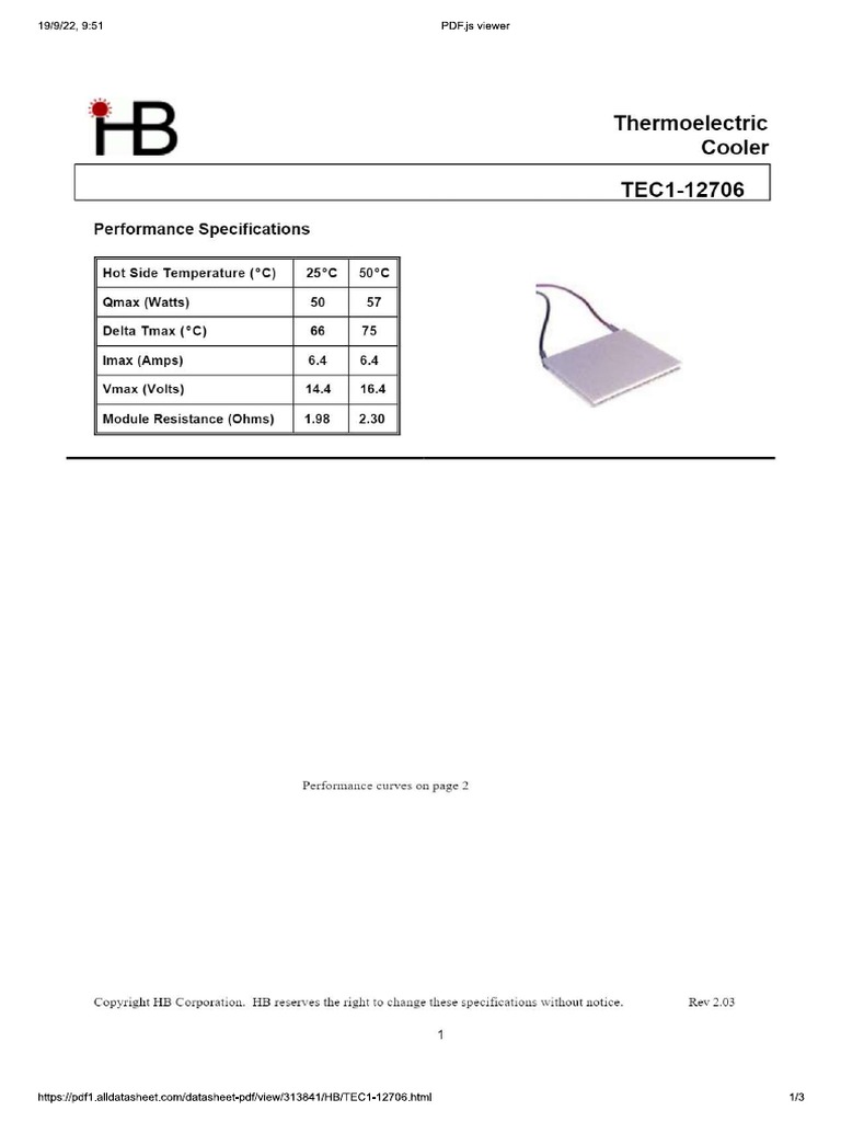 Data Sheet TEC1-12706 | PDF