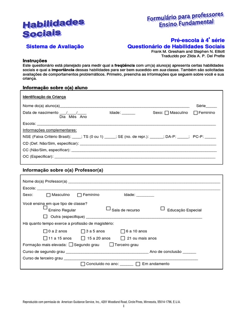 SSRS-para Professores 2008 | PDF SSRS-para Professores 2008 | PDF