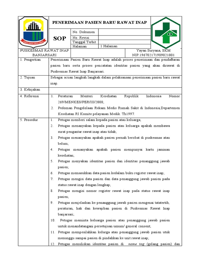 Sop Pendaftaran Rawat Inap | PDF