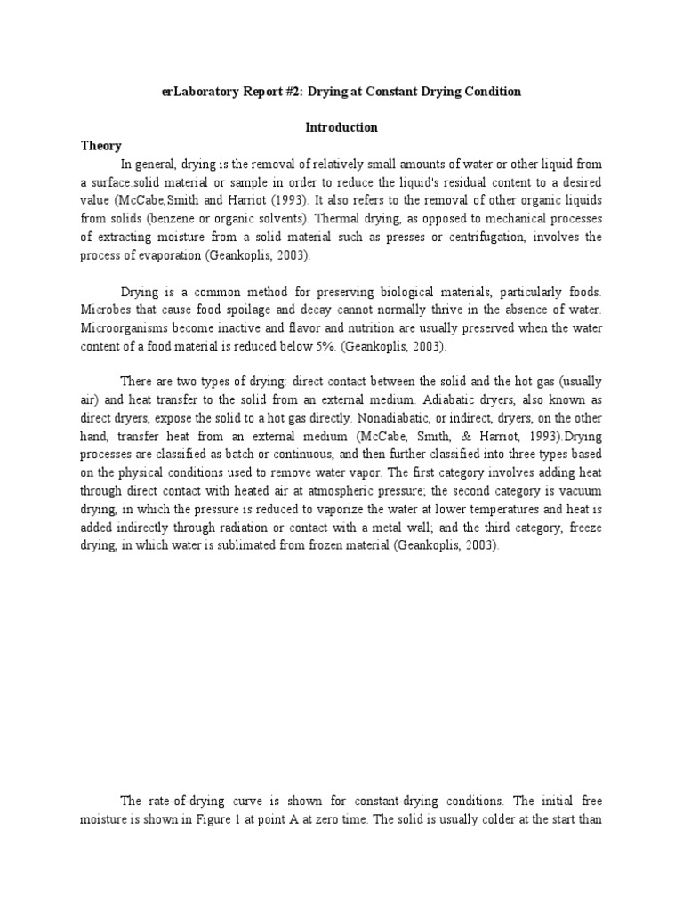 Laboratory Report 2 - Drying at Constant Drying Condition | PDF
