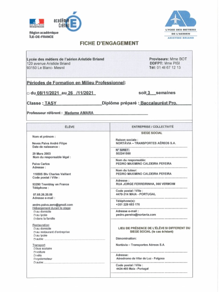 Andre Ficha de Estagio 2021 | PDF