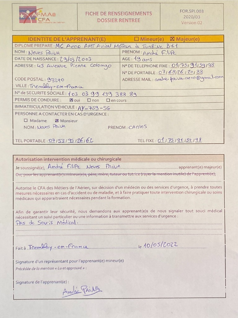 Fiche de Renseignements | PDF