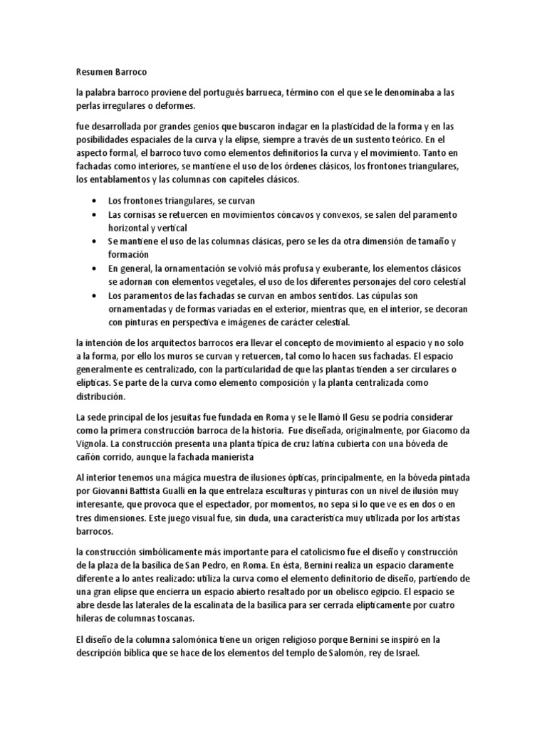 Resumen Barroco | PDF | Renacimiento | imperio Romano