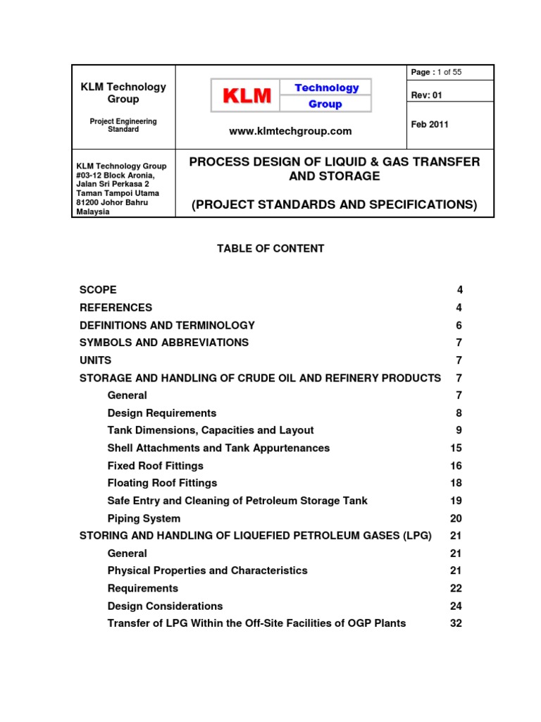 Project Standards and Specifications Liquid and Gas Storage Rev01 | PDF ...