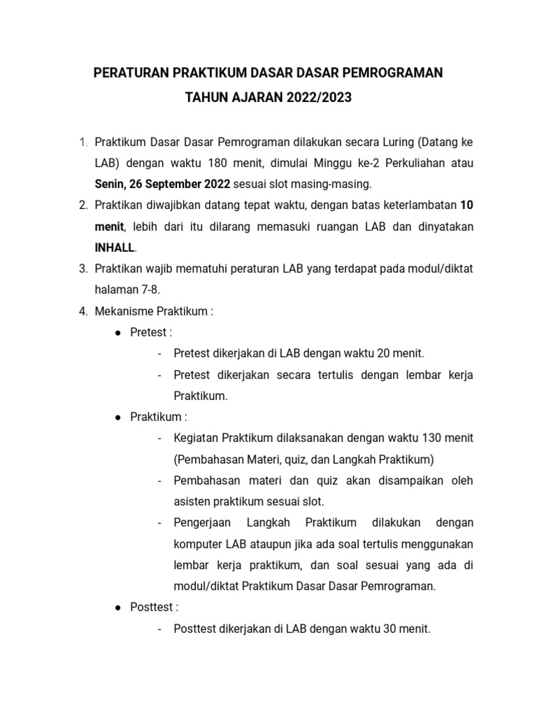 Aturan Praktikum Pemrograman 2022/2023 | PDF | Karier & Perkembangan | Komputer