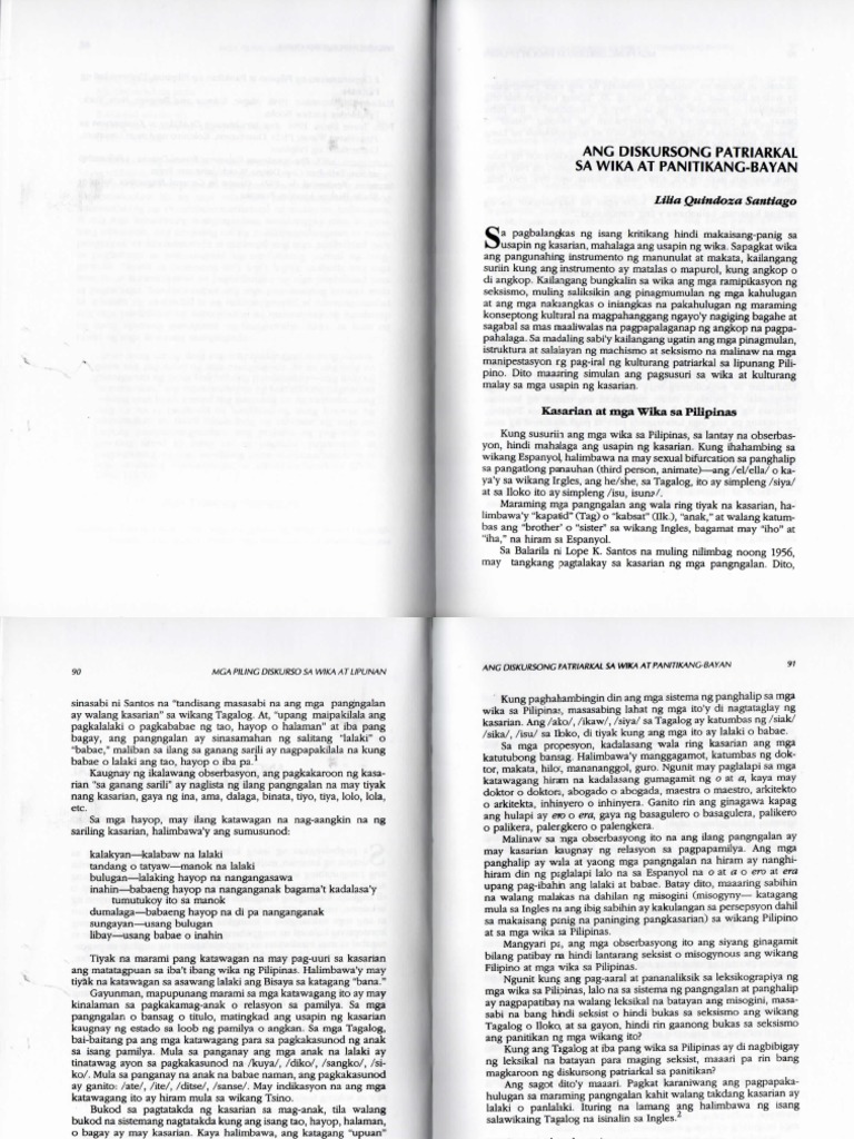 Ang Diskursong Patriyarkal Sa Wika at Panitikang-Bayan Ni Lilia ...