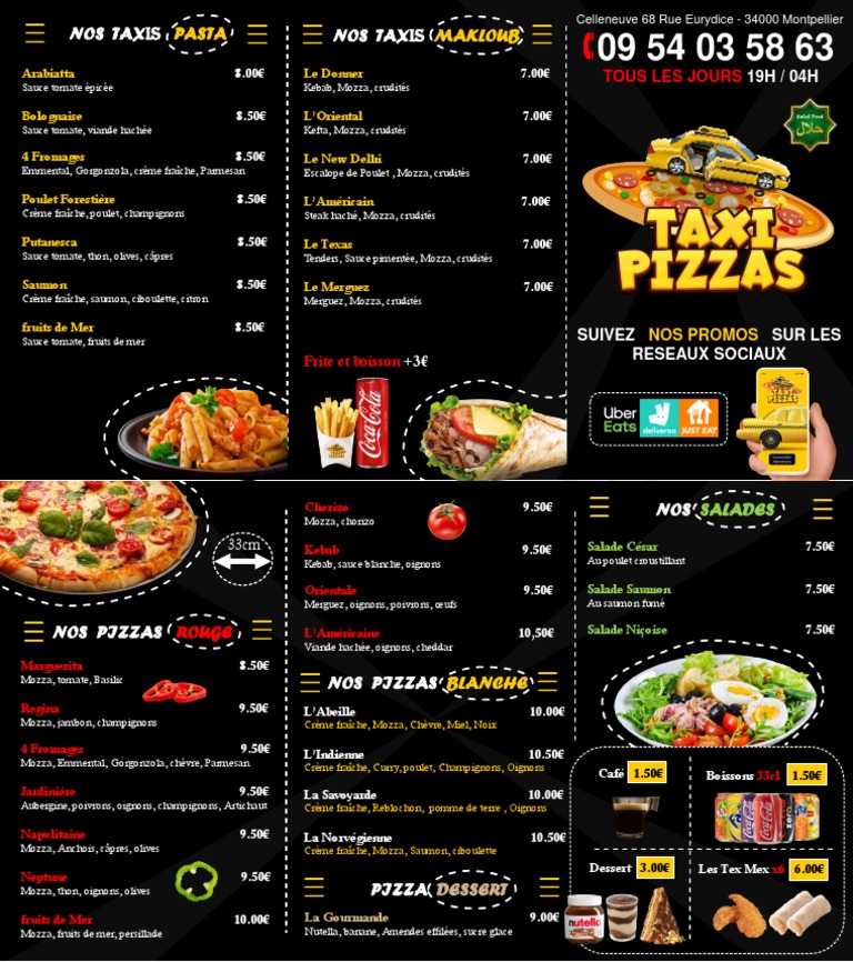 Menu de Taxi Pizza à Montpellier | PDF