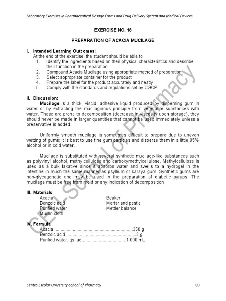 Exercise No. 18 - Acacia Mucilage | PDF