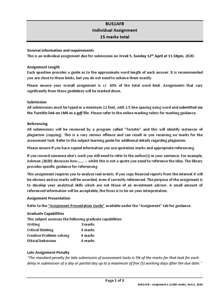 BUS1AFB - Assignment 1 - Semester 1 2020 - FINAL | PDF | Governance | Corporate Governance