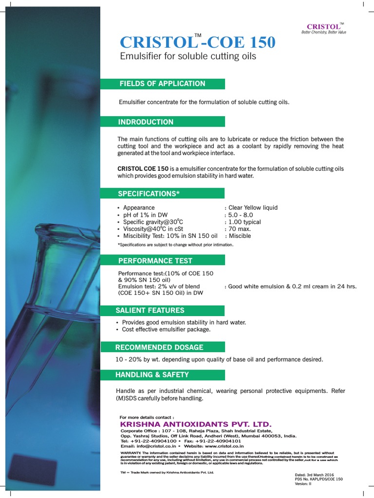 Emulsifier for Soluble Cutting Oils | PDF | Emulsion | Chemistry