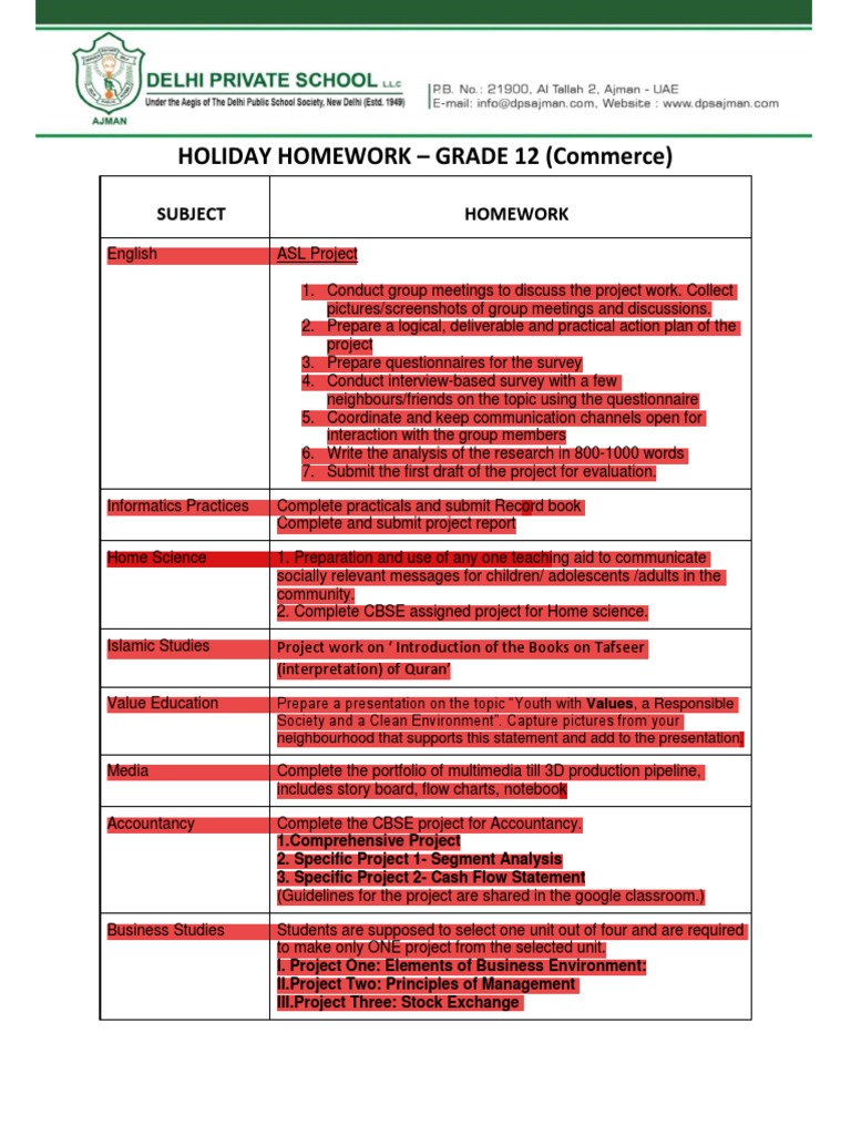 HOLIDAY HOMEWORK - GRADE 12 (Commerce) | PDF | Advertising | Communication