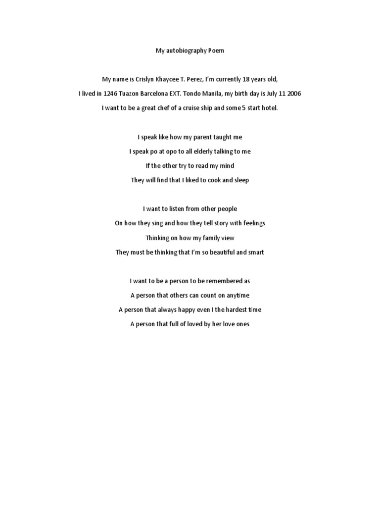 My autobiography Poem | PDF